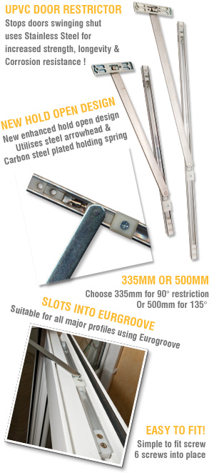 uPVC Door Restrictor Arm 90° & 135° Degree Stainless Steel Stay / Hold ...